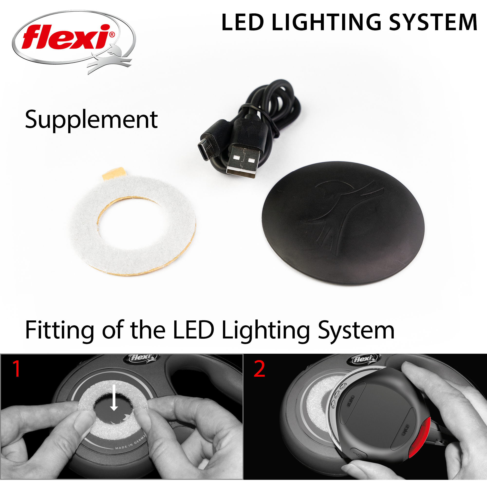 Flexi LED-belysningssystem integrert med batteri + USB, svart | PetXL